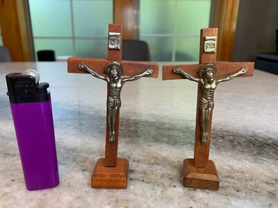 2 (Pair) Wooden Wood Jesus Cross / Crucifix INRI Jesus Nazareth Small ...