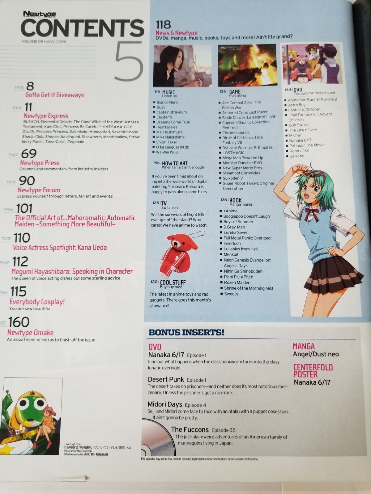 Newtype USA (May 2006 anime magazine) Sgt Frog, Eureka Seven - No ...