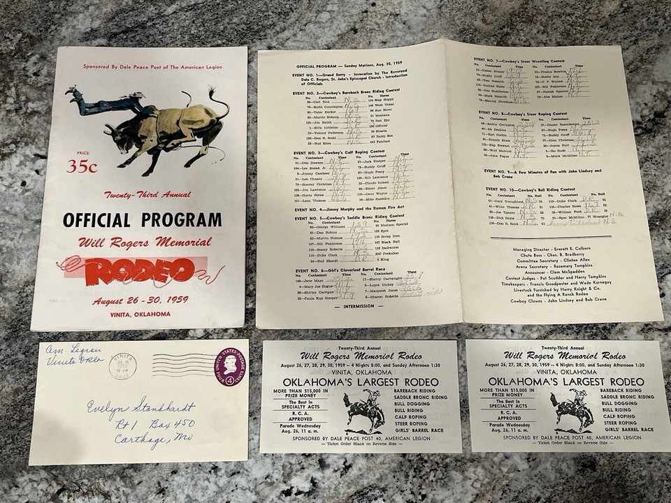 Vintage 1959 Will Rogers Memorial 23rd Annual Vinita, OK Rodeo Program ...
