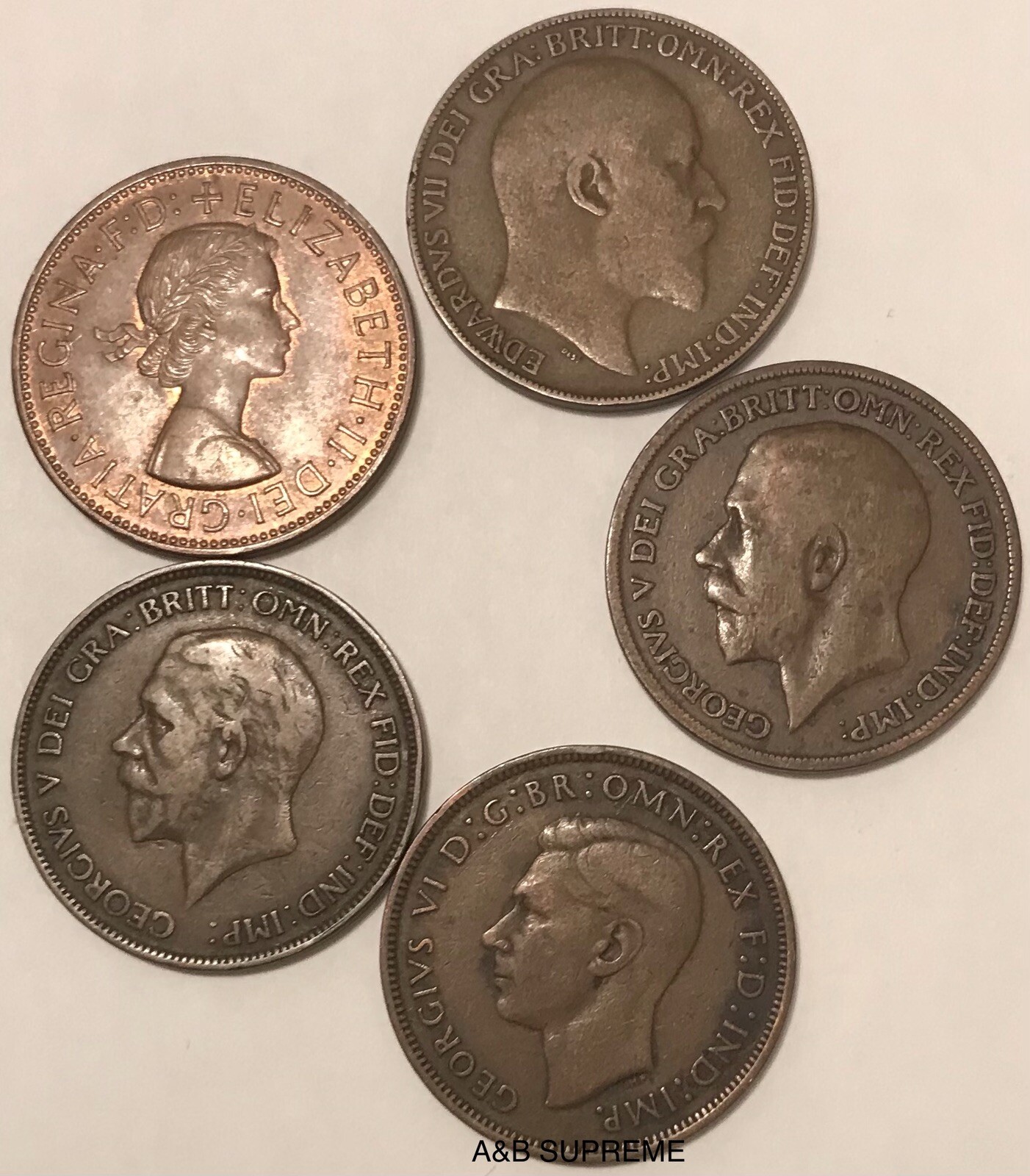 1895-1967 United Kingdom British Large Penny 5-Coin Lot Cents AG Or ...