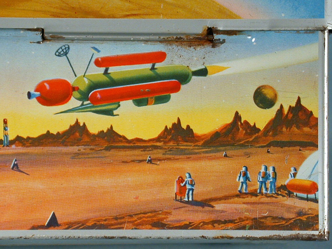 1960 Astronaut Metal Dome Lunch Box & Thermos Spaceman Flying Saucer ...