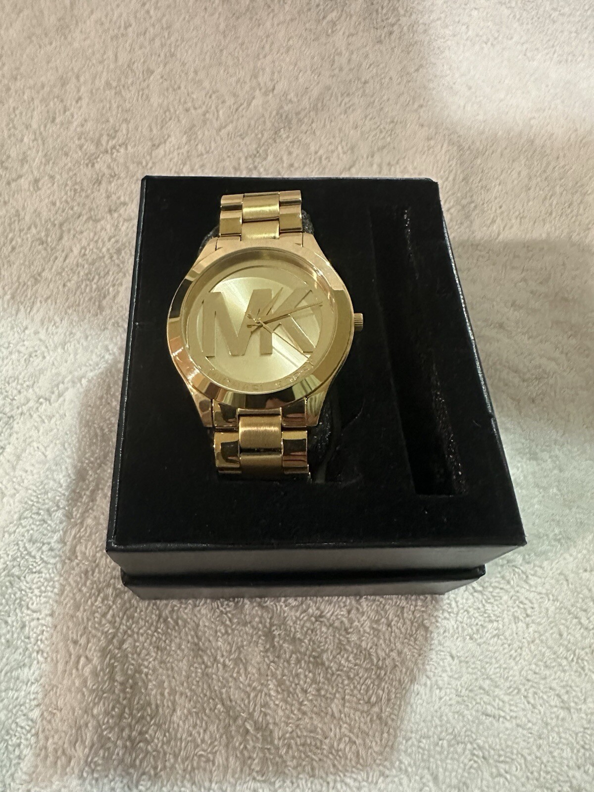 Michael Kors Women's Slim Runway Yellow Gold Tone Watch MK Logo Dial ...