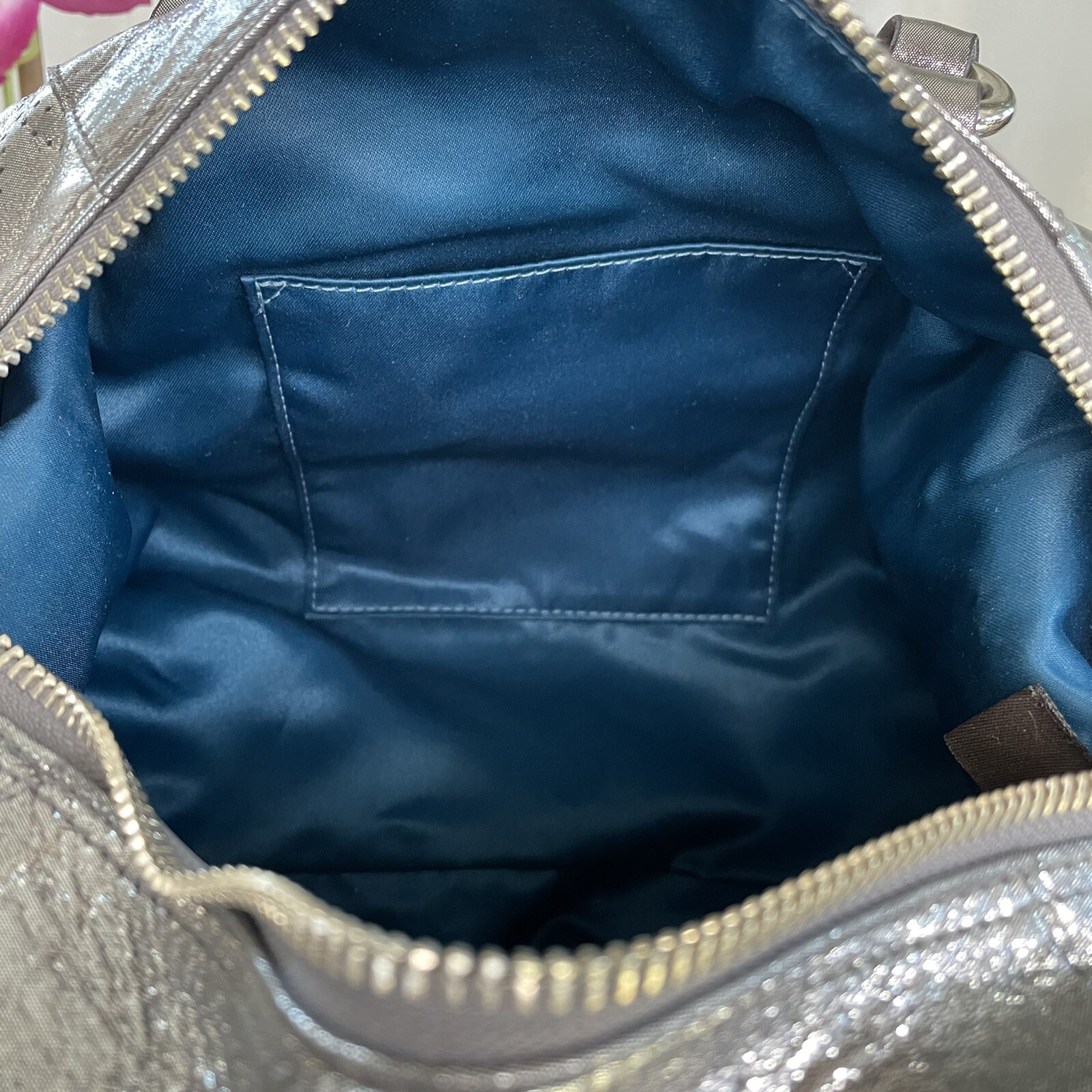 Coach Ashley Perforated Metallic Leather Satchel Handbag F17130 SV ...