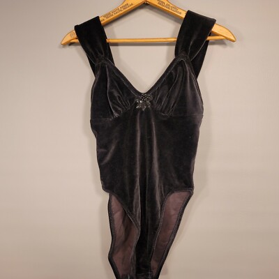 Vintage Velour Delicates Black Nighty Bodysuit Teddy Romper Lingerie ...