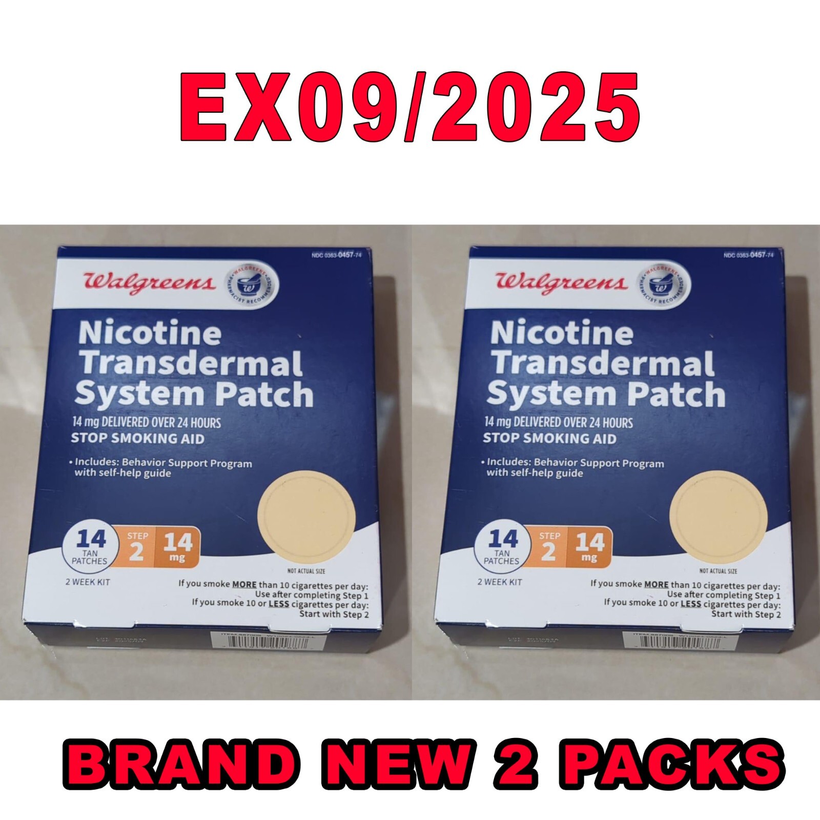 Walgreens Nicotine Transdermal System Step 2 14mg Patch 14 Tan Patches ...