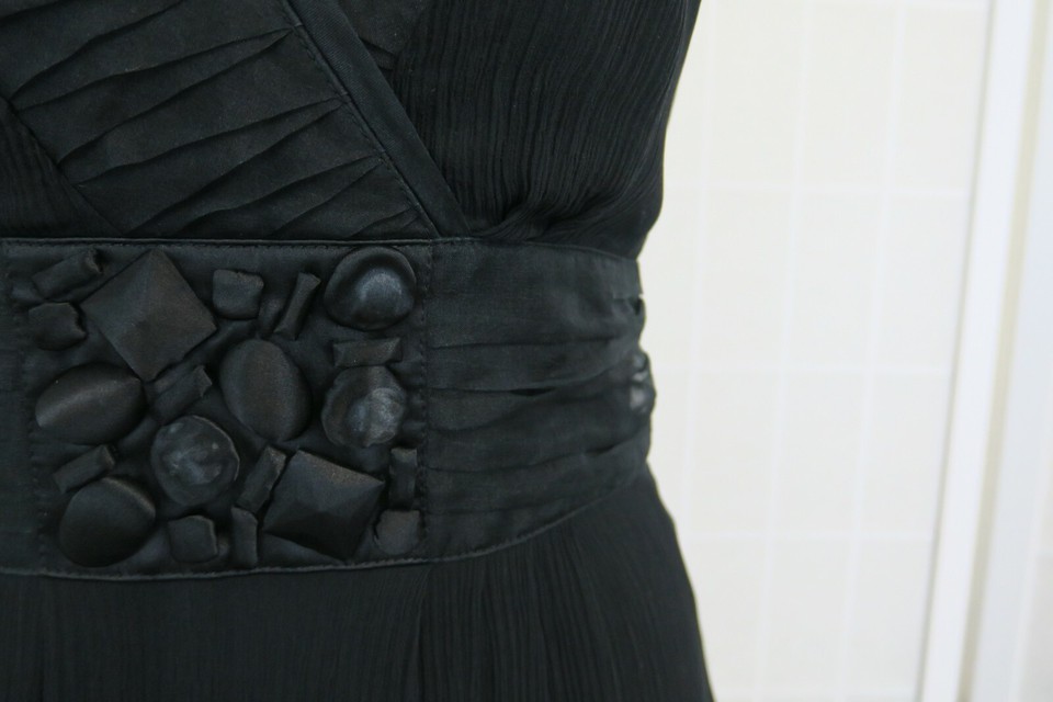 Kaliko Dress Size 8 Black Silk Crinkle Fit & Flare Midi Sleeveless ...