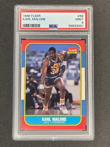 1986-87 Fleer NBA Basketball Karl Malone #68 PSA 9 MINT Rookie Card RC ...