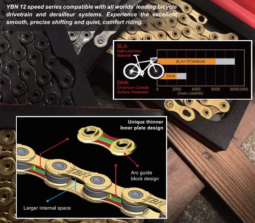 YBN Bike Chain 12 Speed for Road Bike MTB Mountain - P/N: SLA1210-TIG ...