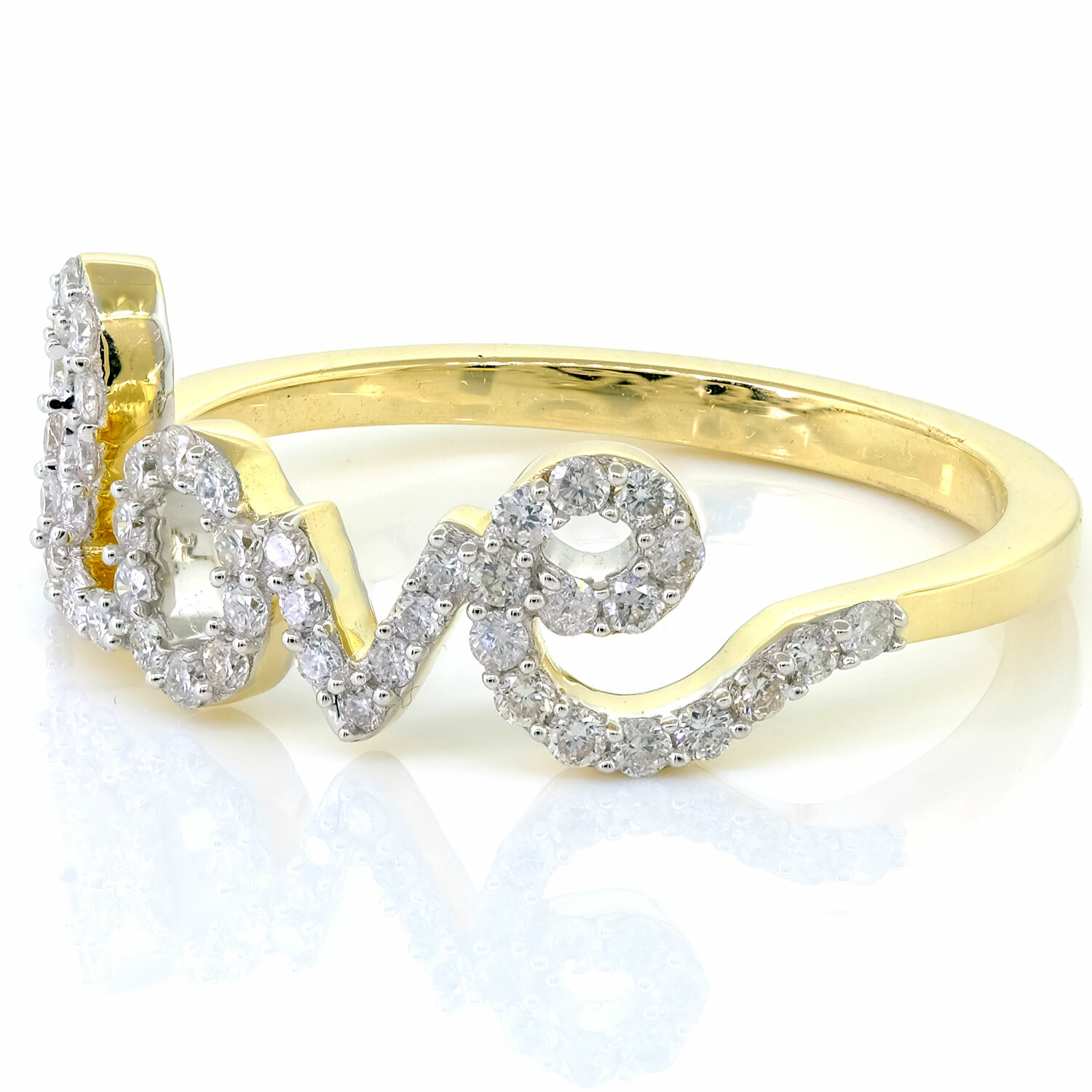 14k Gold Ladies Script Love Band Promise Ring 0.33ct Natural Round ...