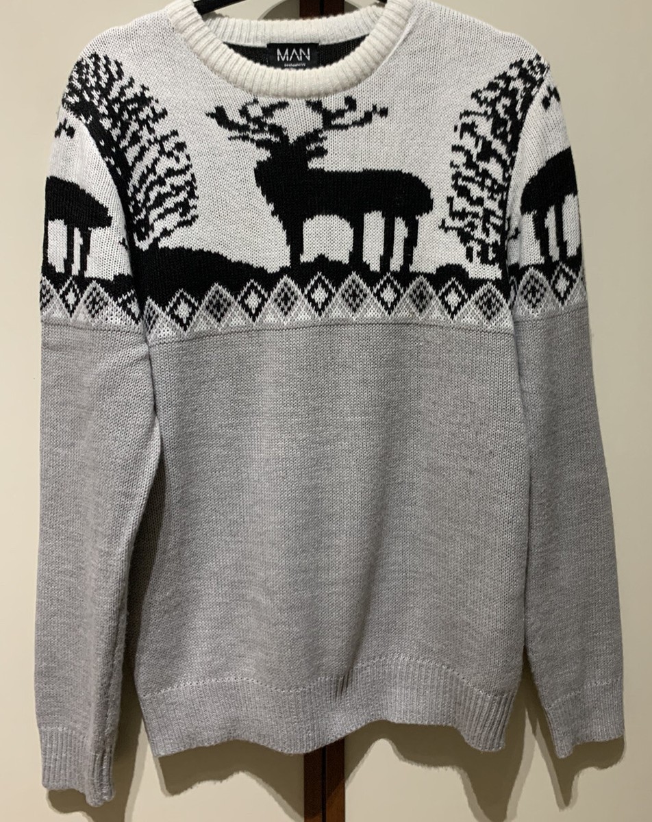 Grey Boohoo Jumpers Men\'s 🛒 BOOHOO Men's Xmas Knitted Jumper Grey Marl ...