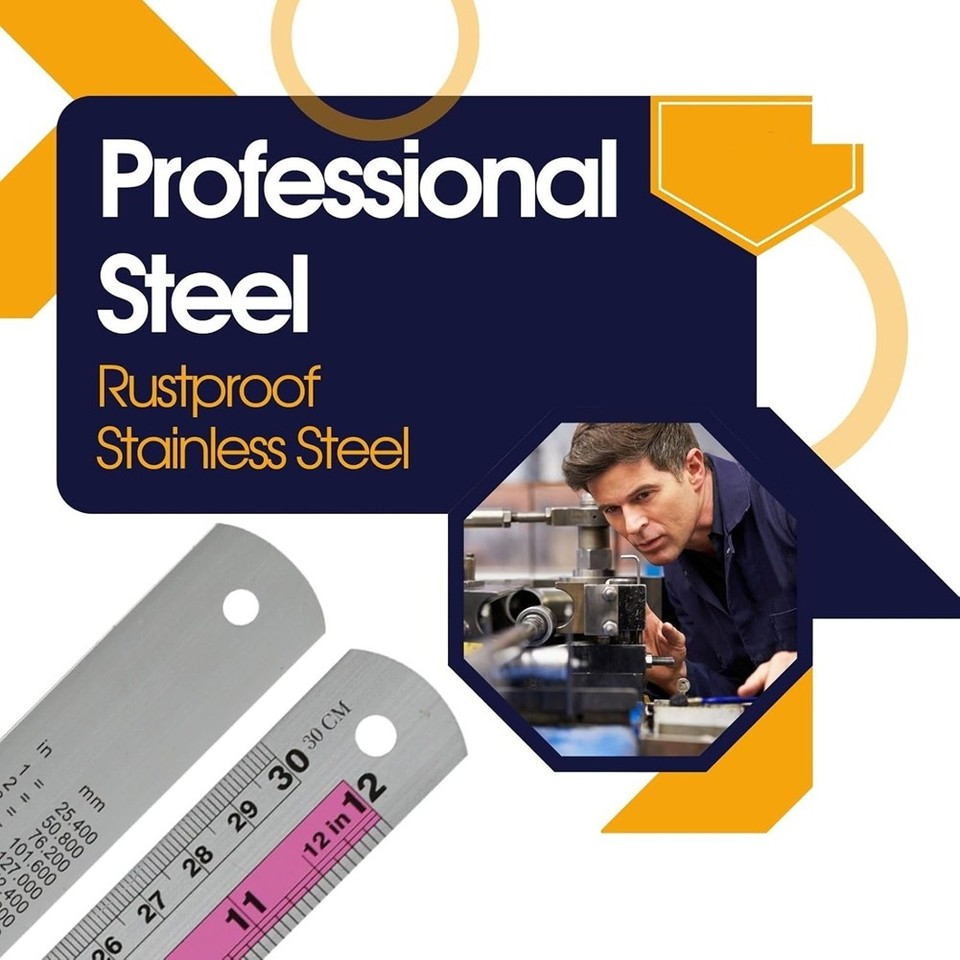 12+6 Inch Metal Ruler Set-Straight Ruler Has Both Imperial and ...