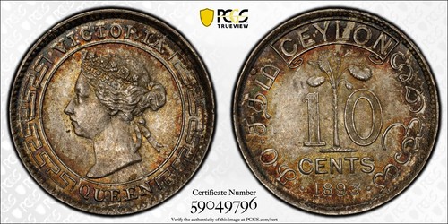 British Ceylon, 1893 Victoria Ten Cents, 10 Cents. PCGS MS 65 ...