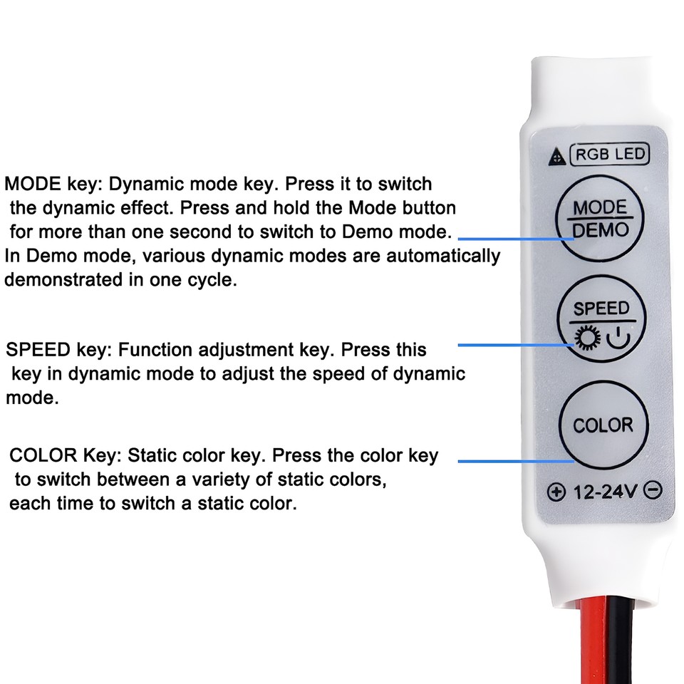 5pcs ABI 4-Pin Mini RGB LED Controller 3-Key Dimmer for LED Strip ...