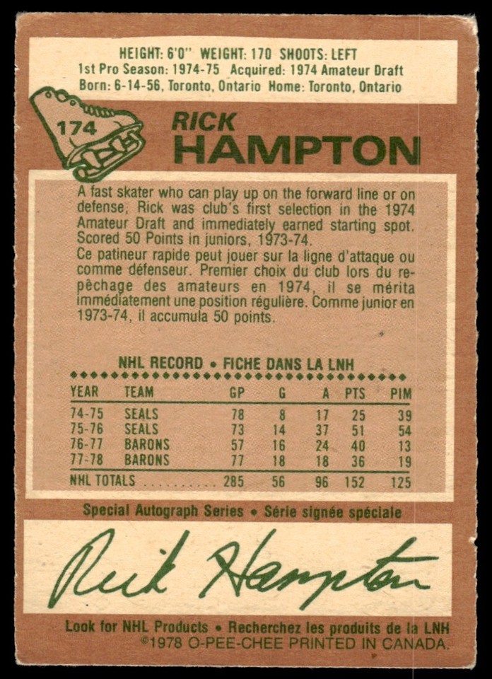 1978-79 O-Pee-Chee Rick Hampton Los Angeles Kings #174 | eBay