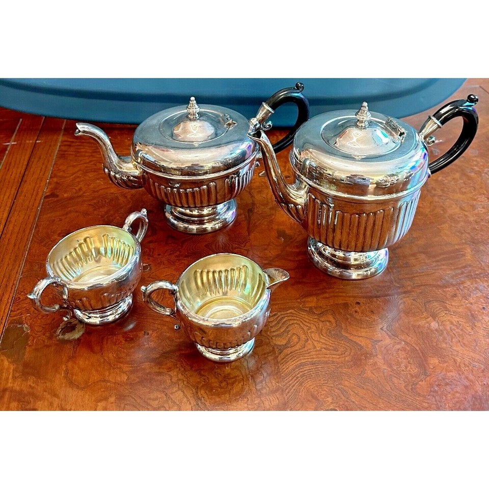 Silver Plated Mid-Century Modern Set of Two Tea Pots, Sugar and ...