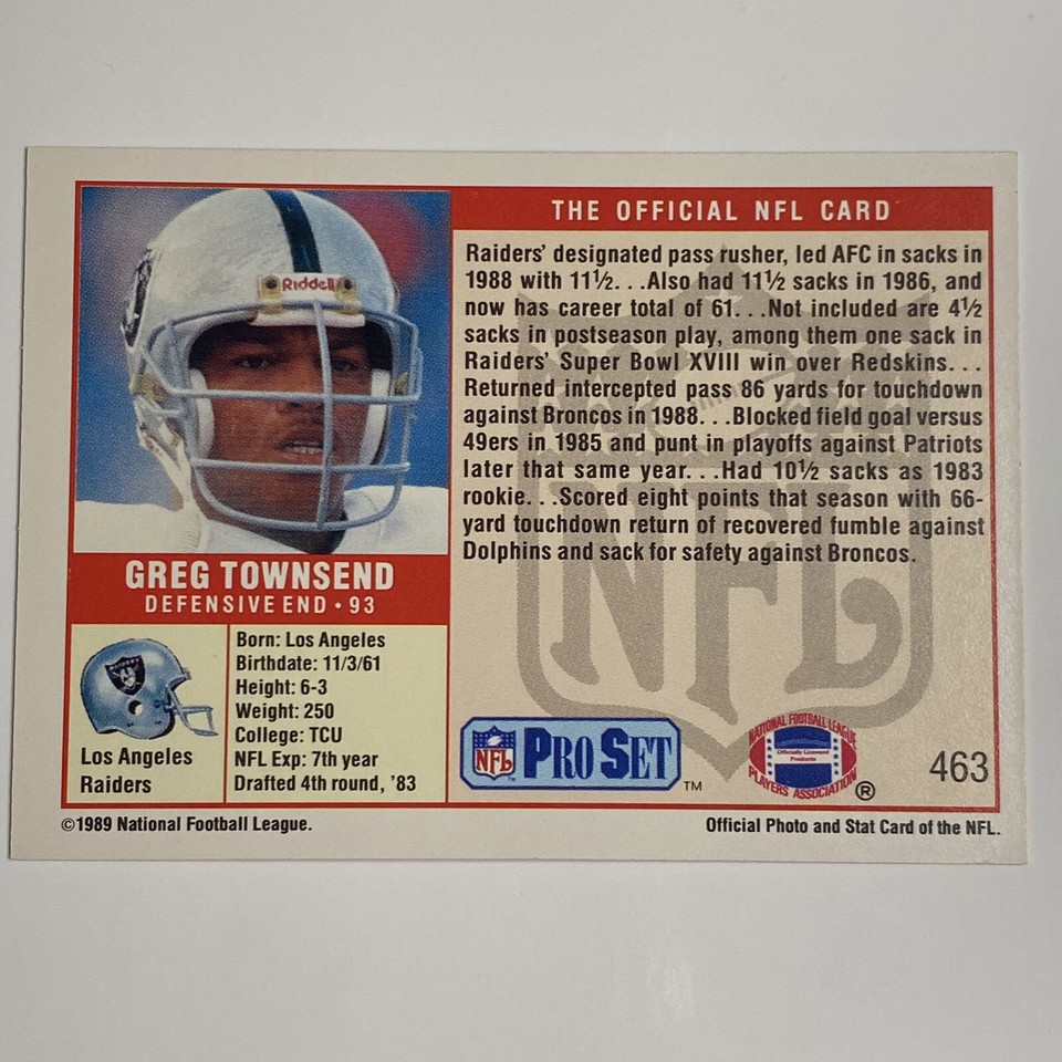 1989 Pro Set Football Card Greg Townsend #463 | eBay