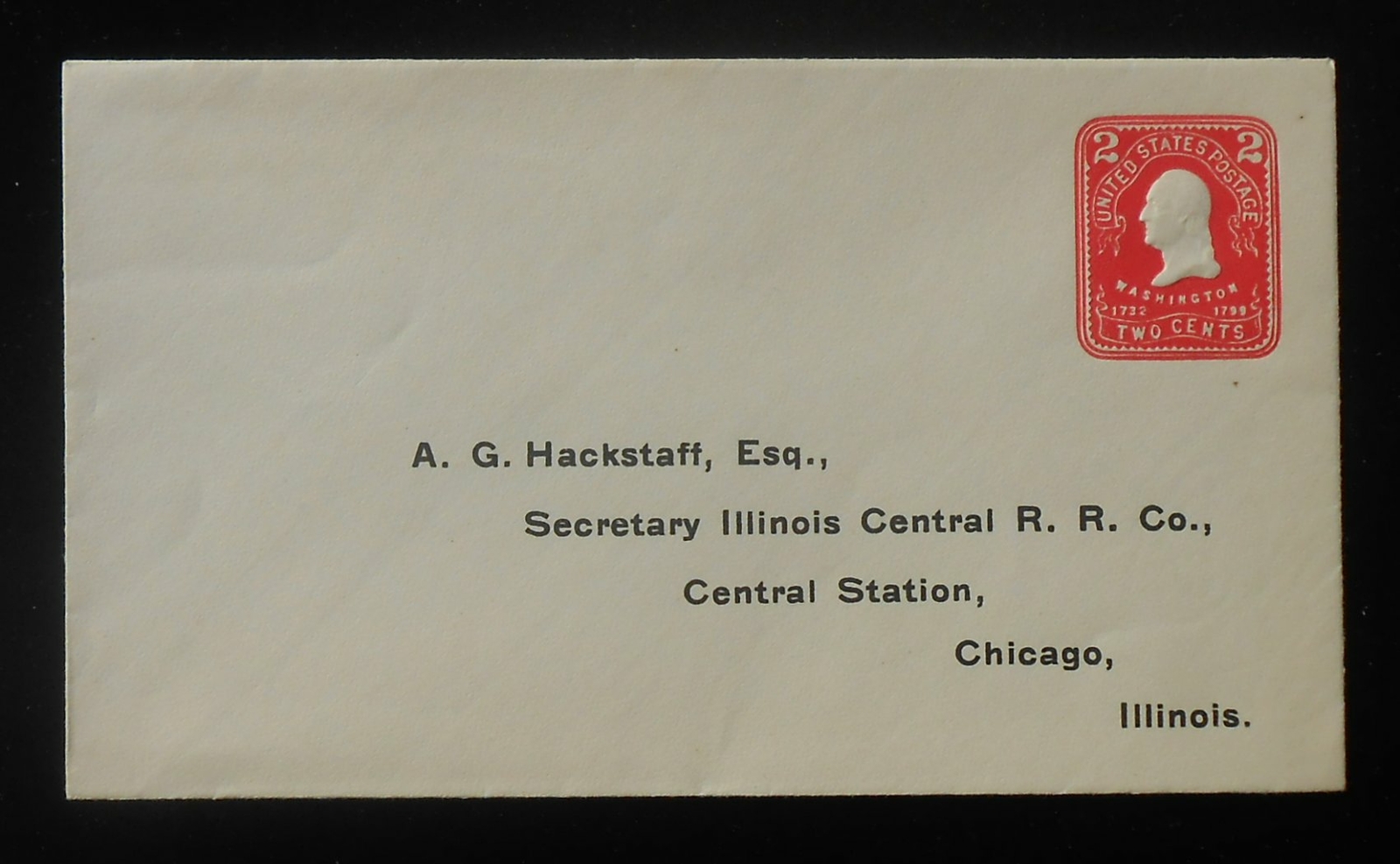 1900s Postal History U86 Stamped Envelope Hackstaff Illinois Central RR ...