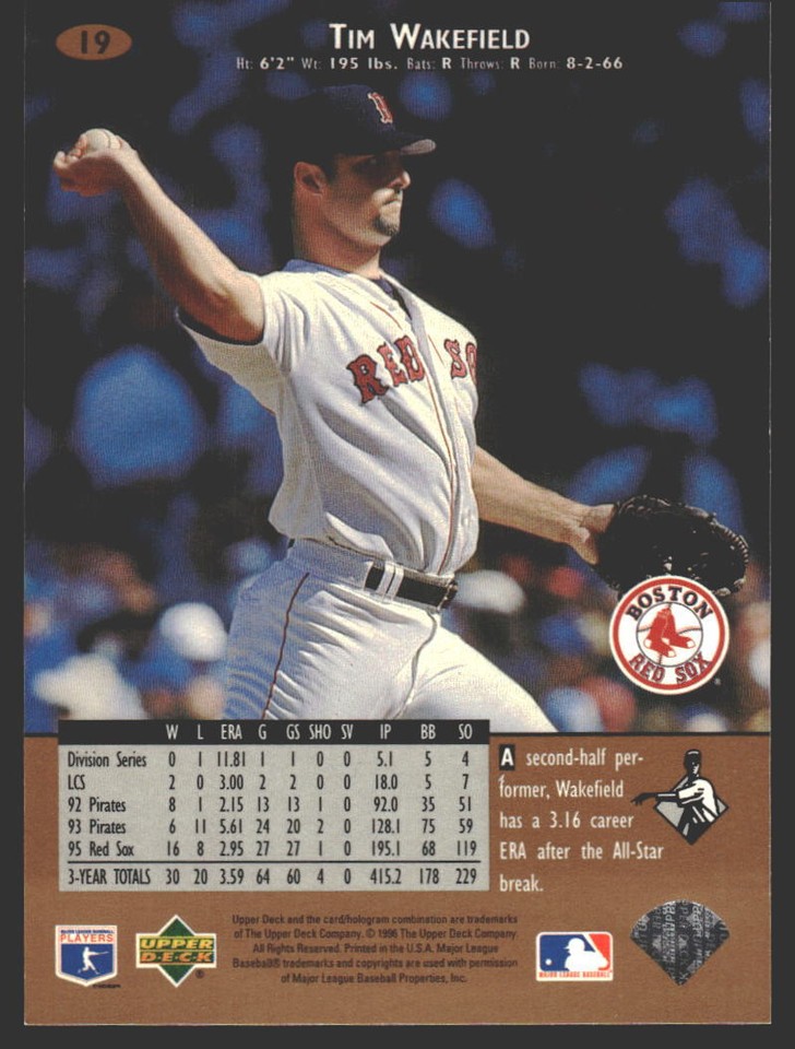 Tim Wakefield #19 1996 Upper Deck Boston Red Sox | eBay