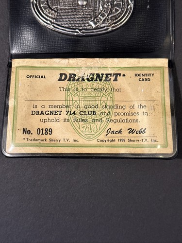 Dragnet 1955 714 Toy Badge & ID Card Jack Webb Joe Friday TV Show | eBay