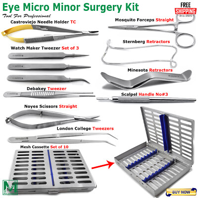 12 PC EYE MICRO MINOR SURGERY SURGICAL OPTHALMIC INSTRUMENT STUDENT SET ...