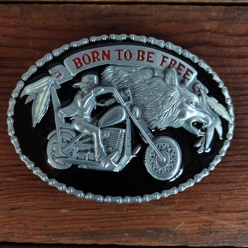 NEW Pewter Belt Buckle Motorcycle Born to be Free Wolf Feather Chopper ...