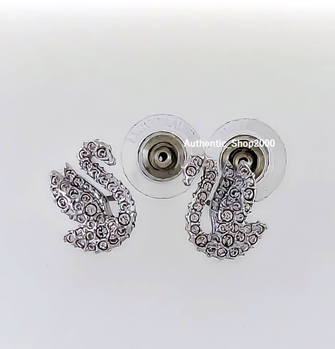 NEW SWAROVSKI Brand Rhodium Iconic Swan Sparkle Pave Logo stud earrings ...