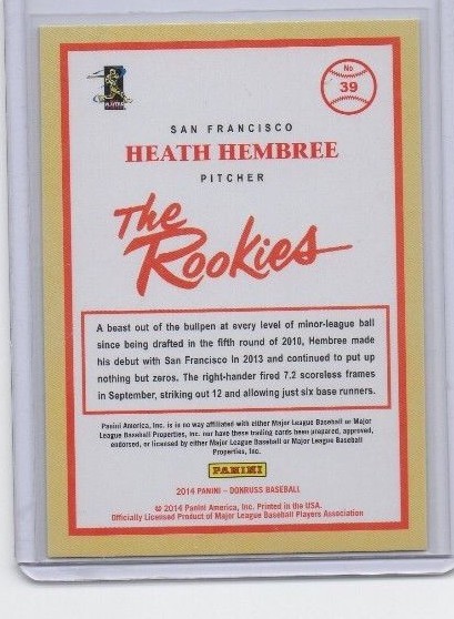 Heath Hembree RC Rookie Card Donruss The Rookies San Francisco Giants ...