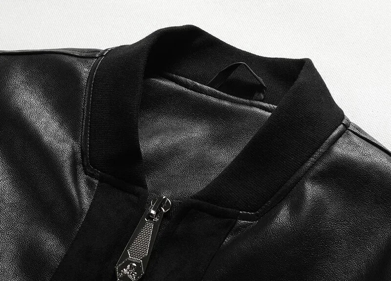 New Luxury Skull Rhinestones Leather Men Black Jacket High Quality ...