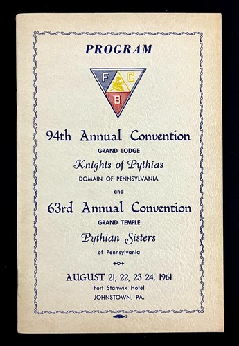 1961 Johnstown PA Knights of Pythias Grand Lodge Annual Convention VTG ...