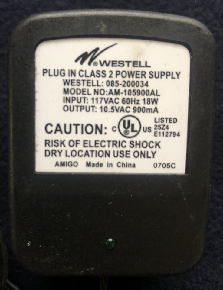 Genuine Westell AM105900AL 10.5V 0.9A AC Adapter Power Supply OEM ...