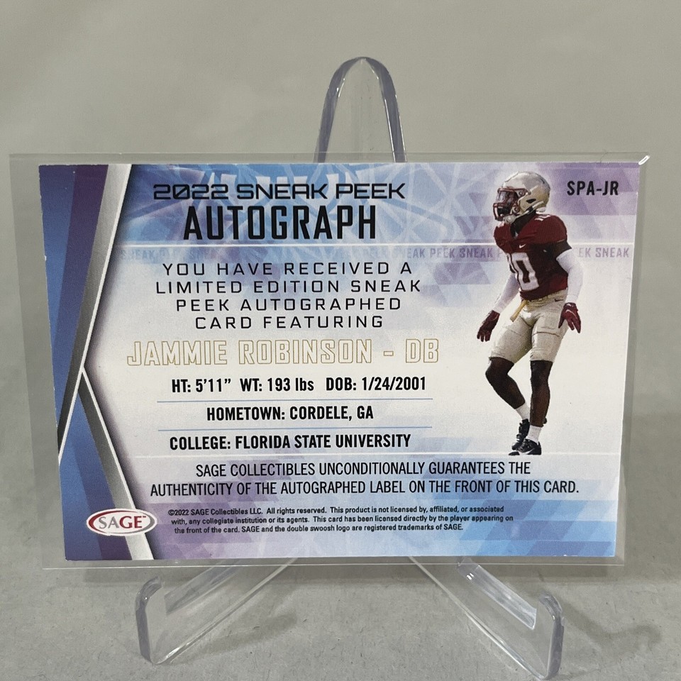 2022 Sage SPA-JR Jammie Robinson Sneak Peek Autograph Auto Card Red ...