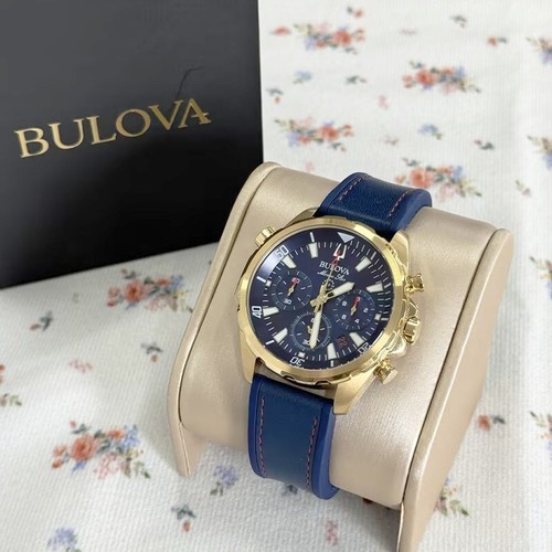 Bulova Marine Star 97B168 Blue Rubber Strap Men's Quartz Chronograph ...