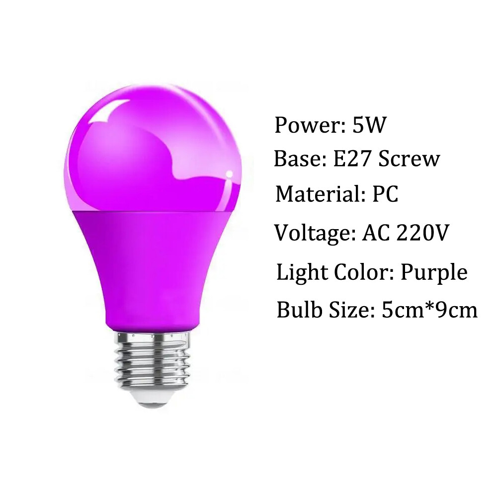 12 Pcs E27 Screw LED Bulb 5W Purple Glow Non-dimmable Plastic Bulbs for ...