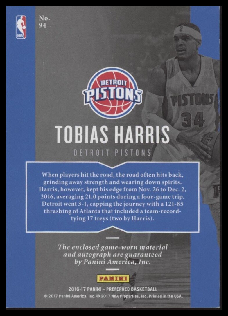 2016-17 Panini Preferred - Silhouettes Tobias Harris #94 /75 (AU, MEM ...