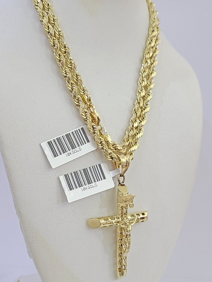 10k Gold Rope Chain & Cross Charm Pendent SET 4mm 24 Inches Necklace | eBay