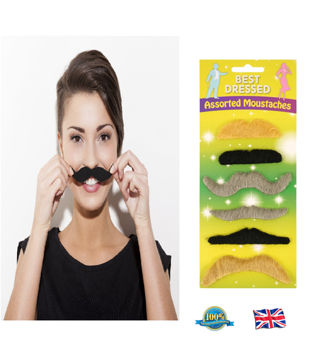 6Pcs Stick-On Moustaches for Fancy Dress | Fake Mustache Set ...
