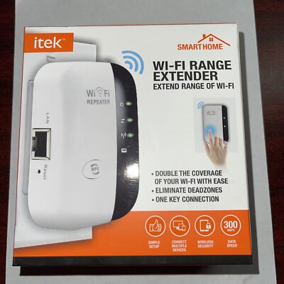 itek Smarthome Wi-Fi Range Extender Eliminate Dead Zones Double Wi-Fi ...