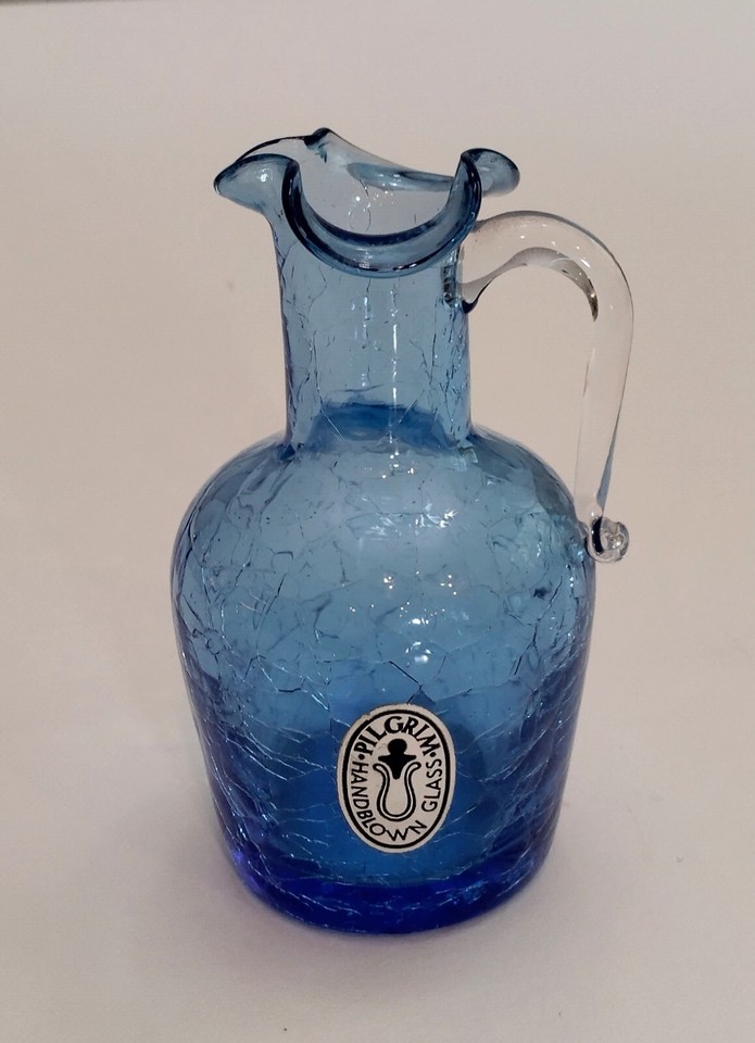Vintage Pilgrim Blue Crackle Glass Pitcher, Labeled, 4.5” | eBay