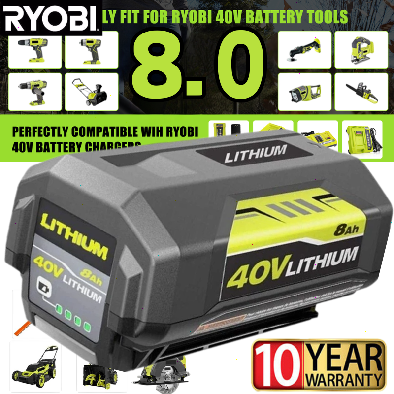 40V 8.0Ah Battery for Ryobi 40 Volt Lithium OP4050 OP40602 OP40261 ...
