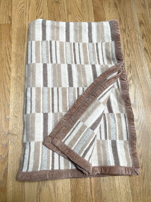 ESKIMO OF SWITZERLAND Merino Wool/Cashmere Blanket Tan Off White Velvet ...