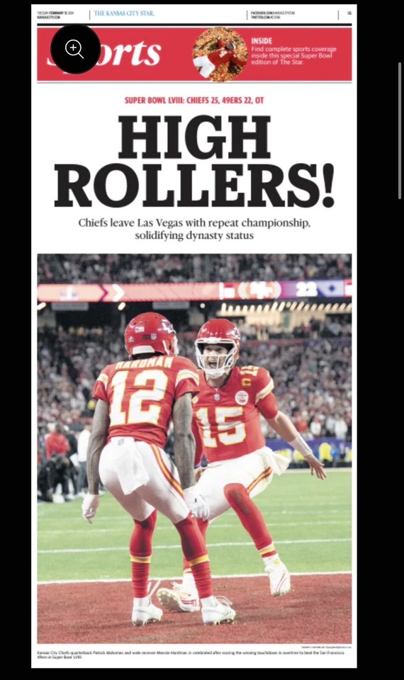 SUPER BOWL 58 KANSAS CITY CHIEFS CHAMPIONS NEWSPAPER STAR KC 49ers 2024 ...