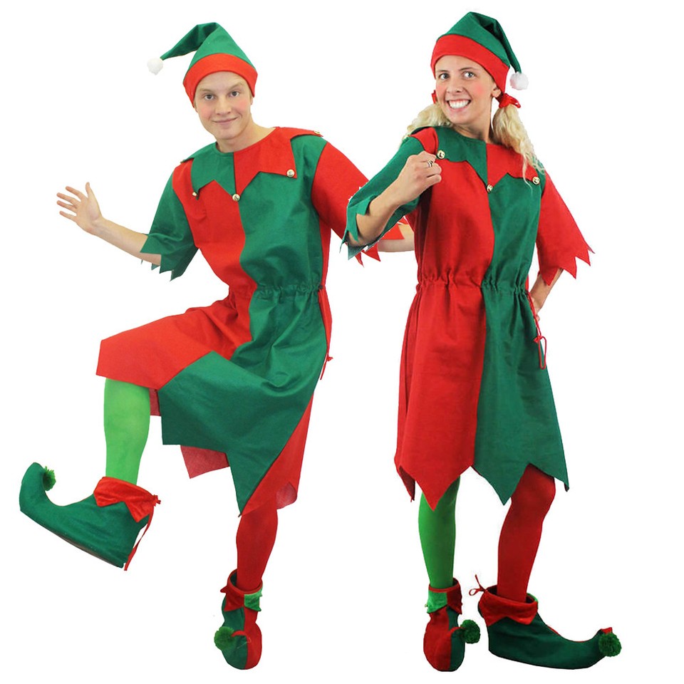 ADULTS ELF TUNIC COSTUME & SANTA PICK ME UP CHRISTMAS NOVELTY FANCY ...