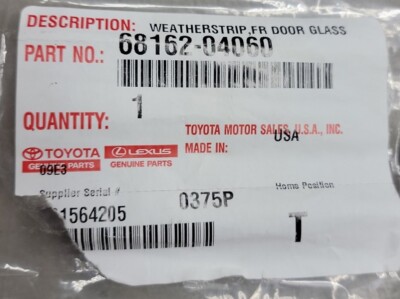 Toyota 68162-04060 Front Left Door Weather strip 16-23 Tacoma | eBay