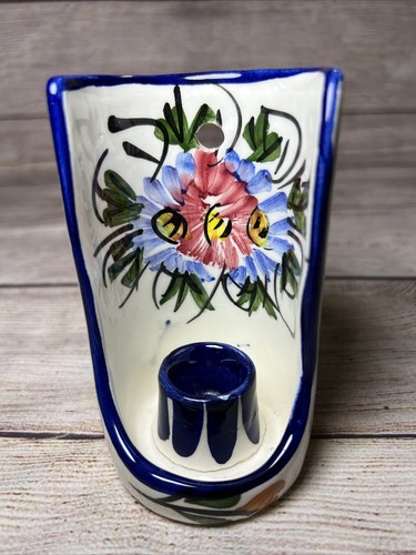 Ceramic Blue White Floral Candle Holder Wind Shield Wall Sconce Shelf ...