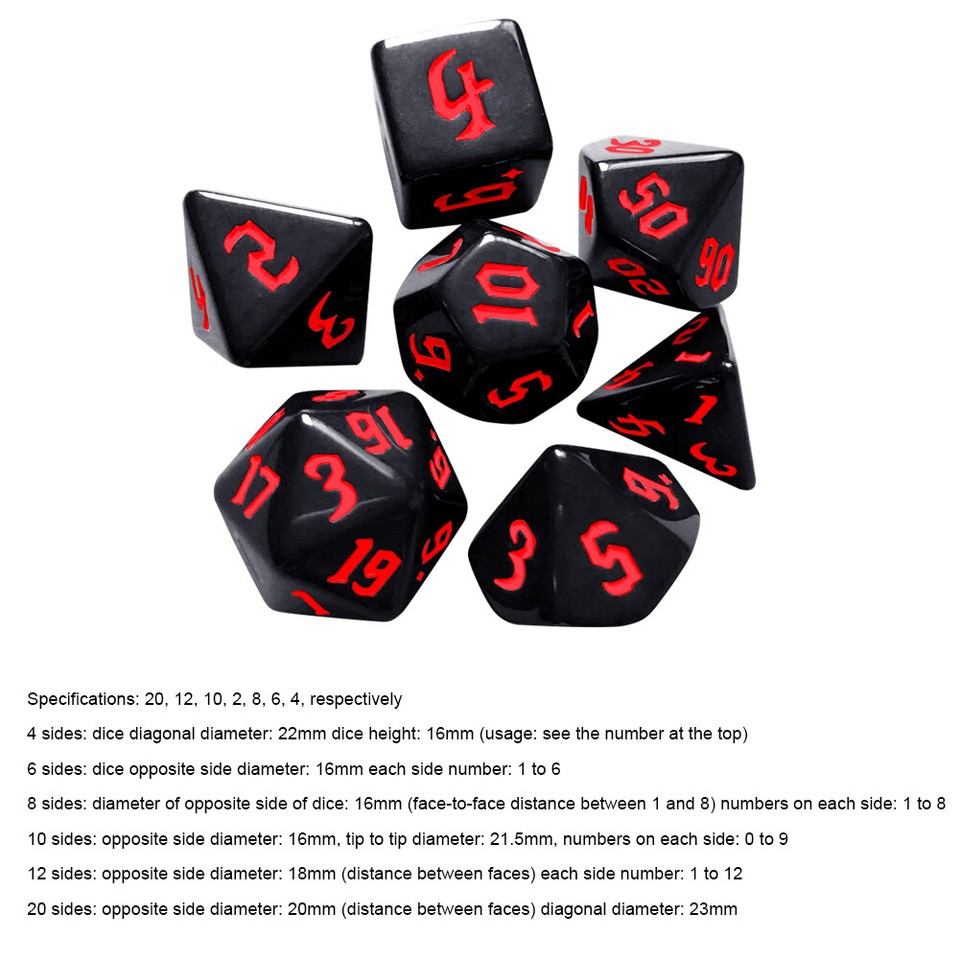 7pcs/Set Multi-Sided Digital Dice Set Opaque for Role-Playing Game DND ...