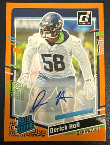 DERICK HALL 2023 PANINI DONRUSS RC RATED ROOKIE AUTOGRAPH ORANGE SSP ...