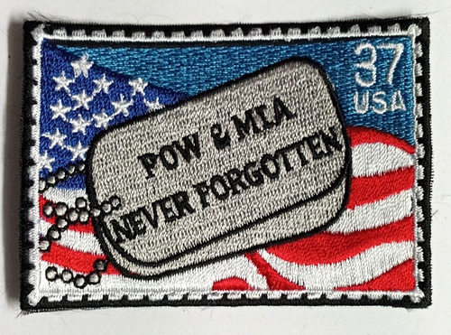 POW & MIA Never Forgotten USA Flag Dog Tags Stamp Embroidered 3"w Patch ...