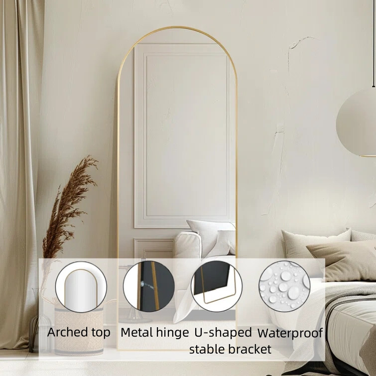 Arched Full-Length Mirror Aluminum Alloy Frame Tempered Glass Floor ...