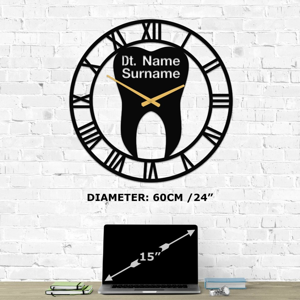 Dentist Metal Wall Clock, Personalized Dental Office Wall Art, Tooth ...