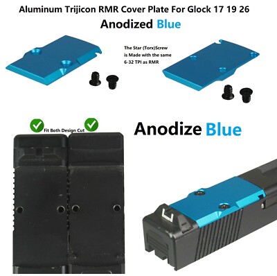 Trijicon RMR Cover Plate for Glock 17 19 26 Cut Slides, Aluminum Blue ...